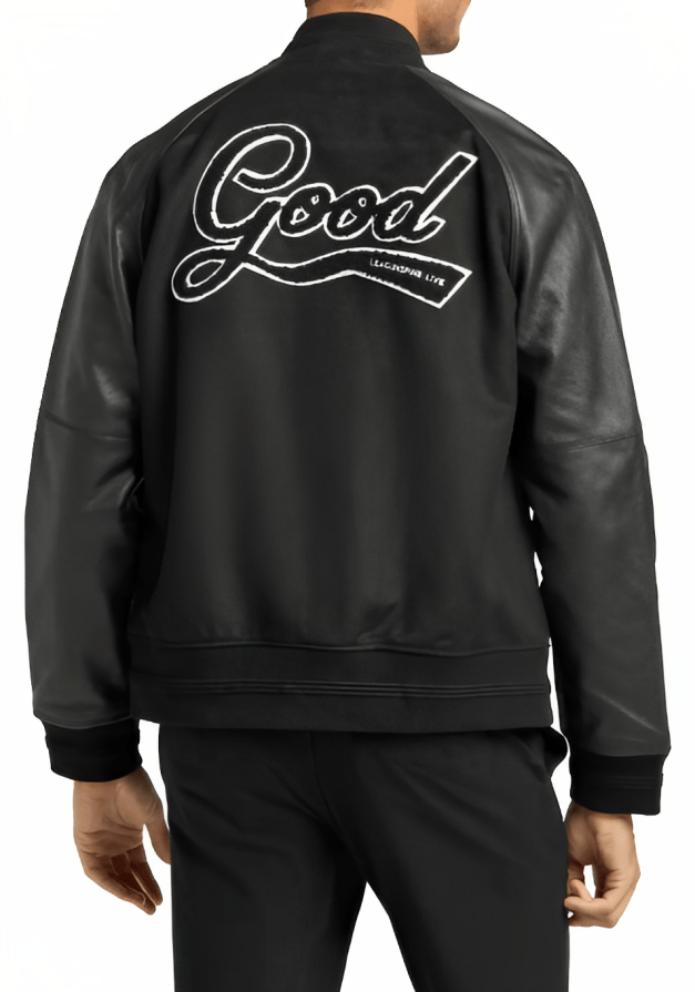 Men's Bomber Varsity Leather Jacket in Black - Moto Jacketer