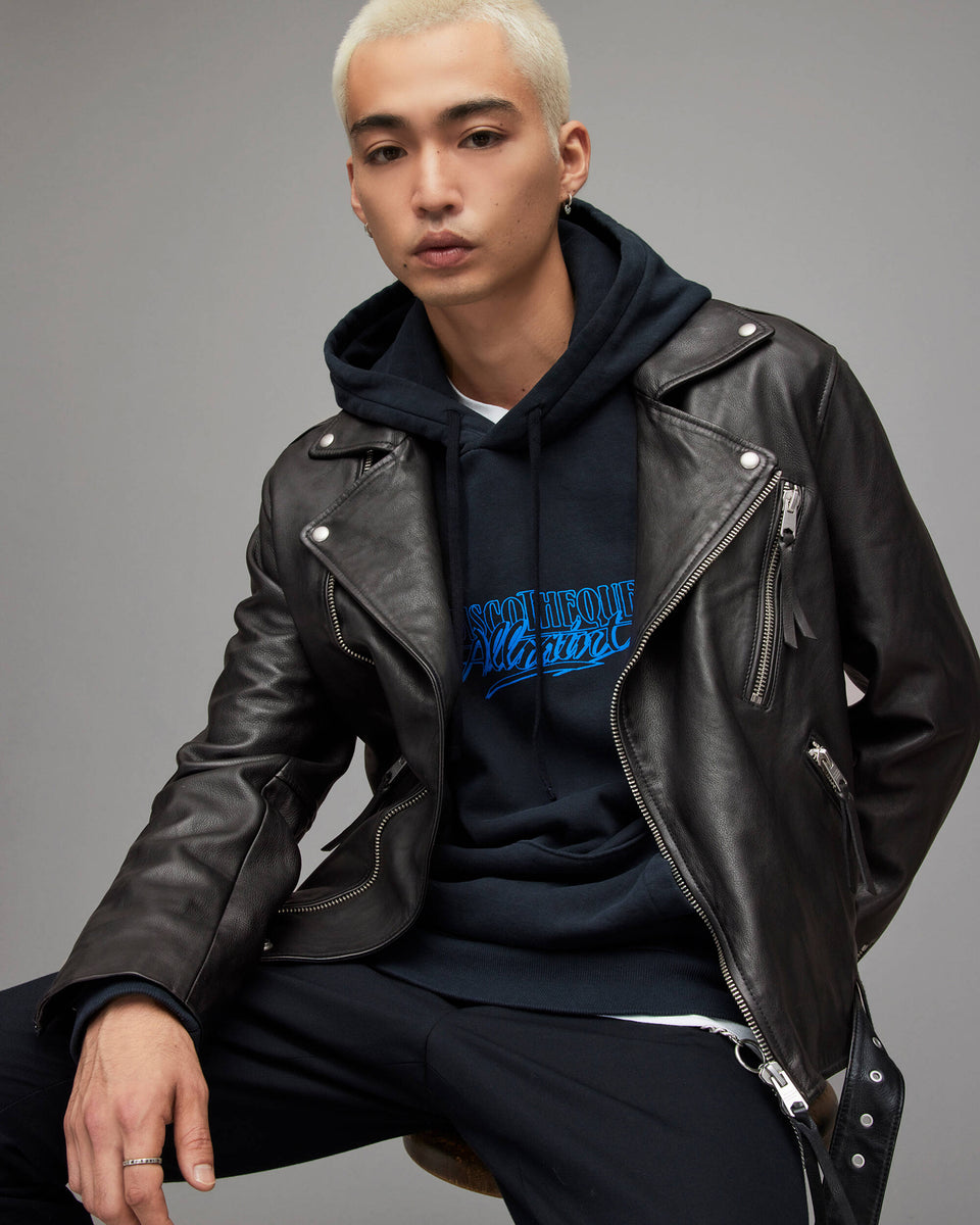 Men's Leather Moto Biker Jacket In Black - Moto Jacketer