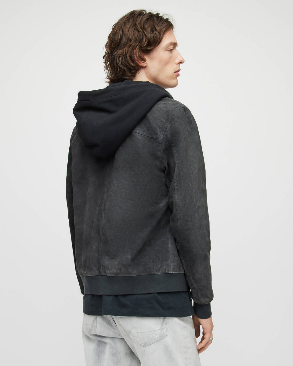 Men's Bomber Suede Leather Jacket In Black - Moto Jacketer