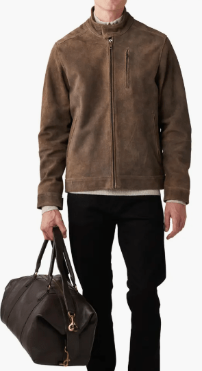 Men's Motorcycle Suede Leather Jacket In Beige -Moto Jacketer